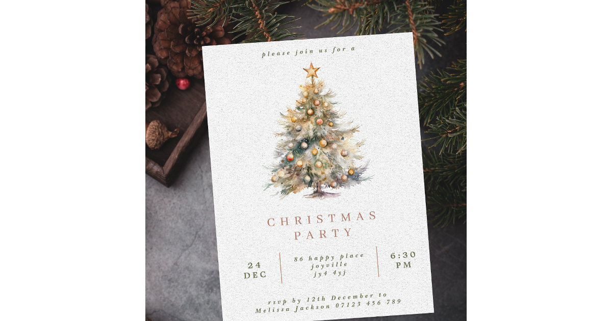Simple Watercolor Christmas Tree Party Invitation | Zazzle