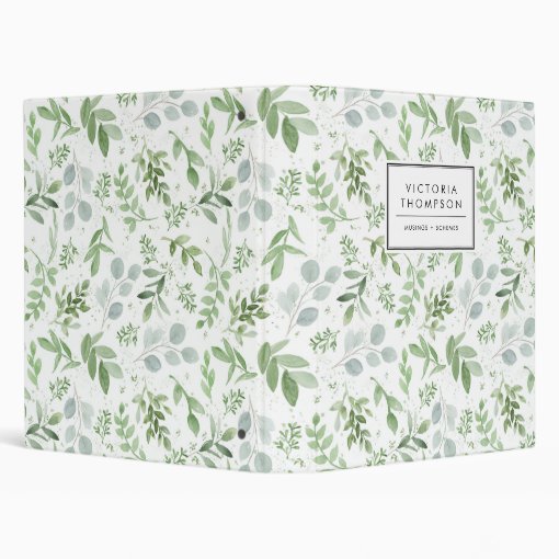Simple Watercolor Greenery Eucalyptus Pattern 3 Ring Binder | Zazzle