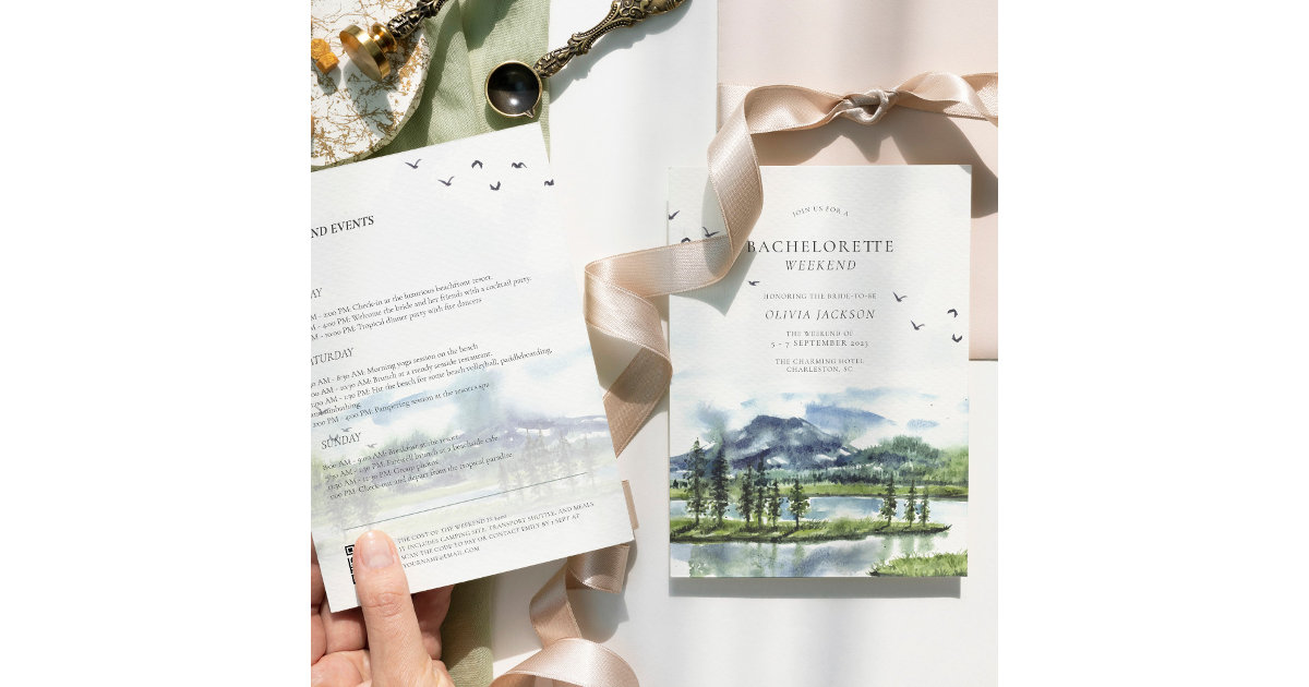 Simple Watercolor Lakeside Bachelorette Invitation | Zazzle