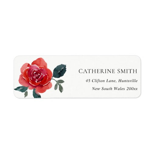 SIMPLE WATERCOLOR RED GREEN ROSE FLORAL ADDRESS LABEL | Zazzle