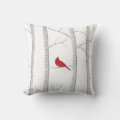 Simple Watercolor Woodland Red Cardinal Birch Tree Throw Pillow | Zazzle