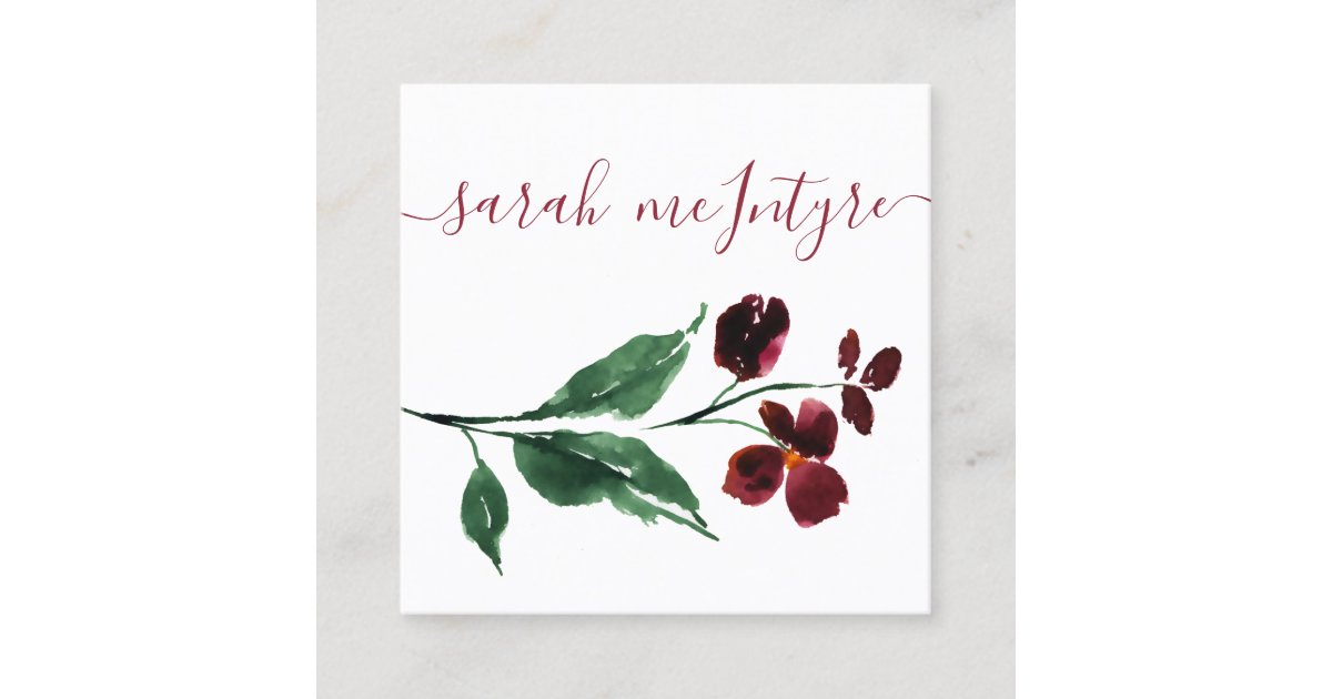 Simple Watercolour Burgundy Flowers Calling Card | Zazzle