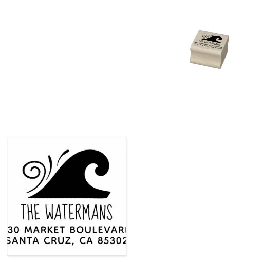 Simple Wave Family Name & Return Address Rubber Stamp | Zazzle