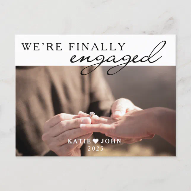 Simple We’re Finally Engaged Photo Engagement Announcement Postcard ...