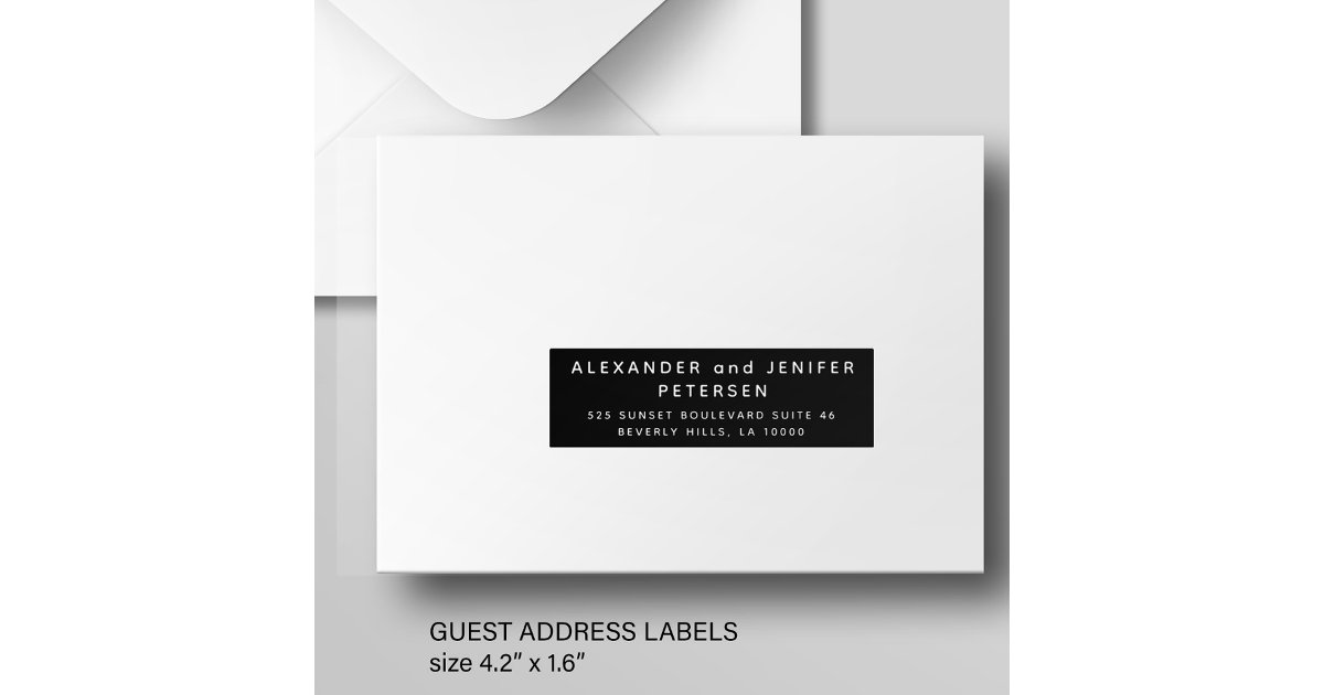 Simple wedding 24 guests address black labels | Zazzle