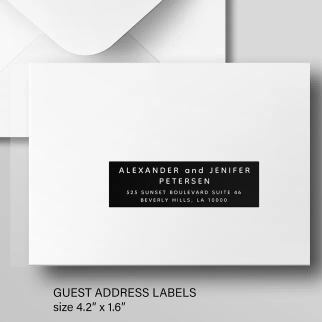Simple wedding 24 guests address black labels | Zazzle