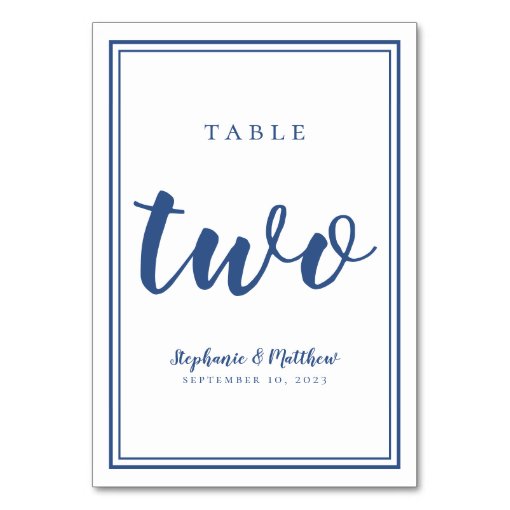 Simple Wedding Blue & White Table Number Two | Zazzle