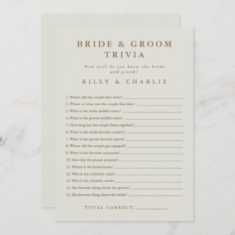 Simple Wedding Bridal Shower Trivia Game | Zazzle