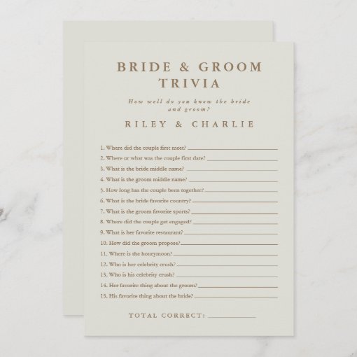 Simple Wedding Bridal Shower Trivia Game | Zazzle