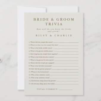 Simple Wedding Bridal Shower Trivia Game | Zazzle