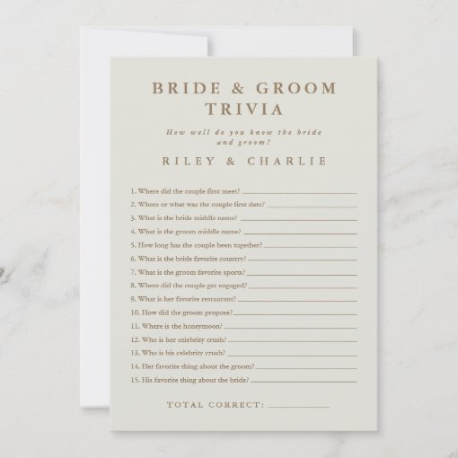 Simple Wedding Bridal Shower Trivia Game | Zazzle