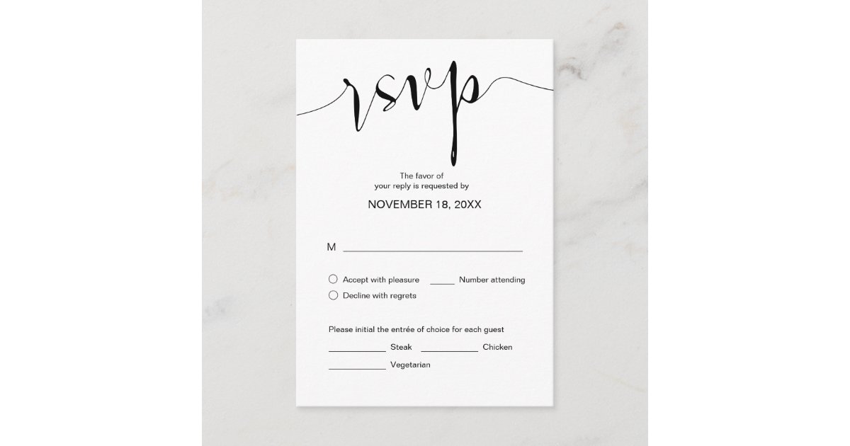 Simple Wedding Calligraphy, Black, Dinner RSVP Enclosure Card | Zazzle