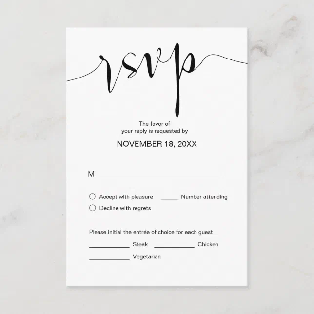 Simple Wedding Calligraphy, Black, Dinner RSVP Enclosure Card | Zazzle