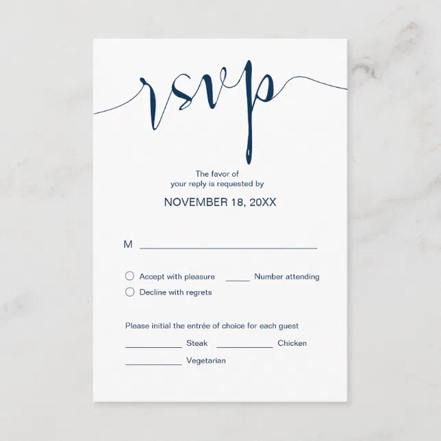 Simple Wedding Calligraphy, Navy Blue, Dinner RSVP Enclosure Card | Zazzle