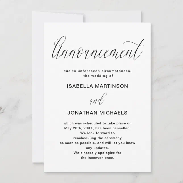 Simple Wedding Cancellation Announcement | Zazzle