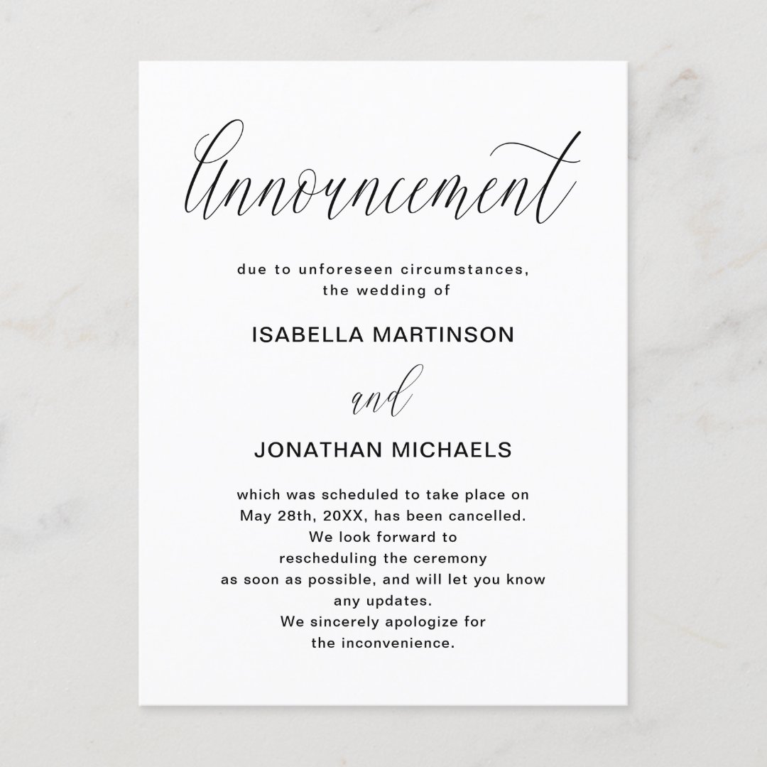 Simple Wedding Cancellation Announcement | Zazzle