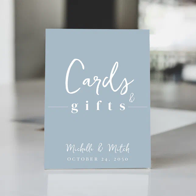 Simple Wedding Dusty Blue Calligraphy Cards Gifts | Zazzle