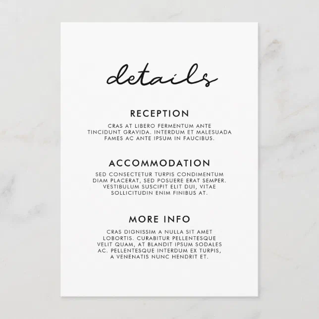 Simple wedding guest information card | Zazzle