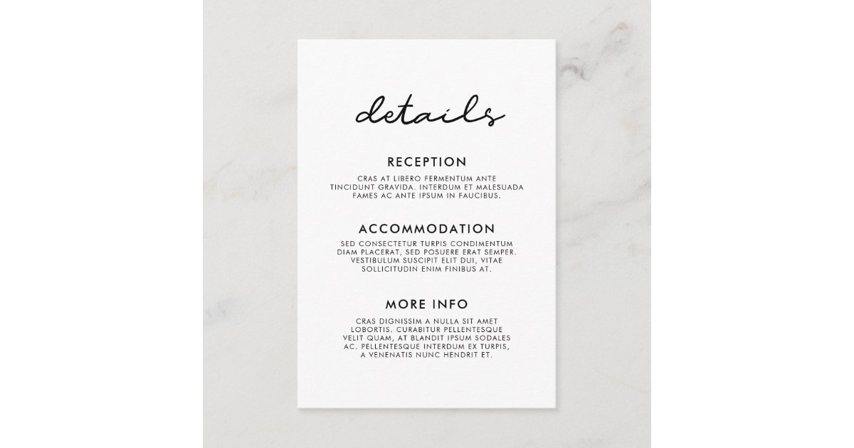 Simple wedding guest information card | Zazzle