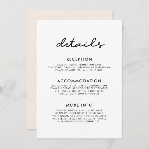 Simple wedding guest information card | Zazzle