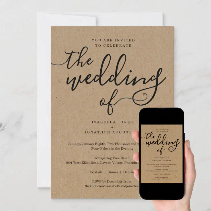 Simple Wedding Invitation with RSVP on Kraft Paper | Zazzle