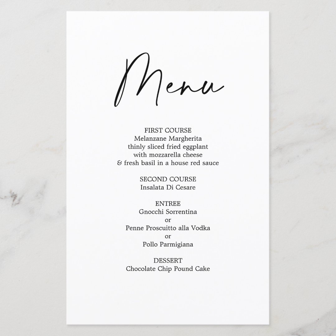 Simple wedding Menu Card | Zazzle