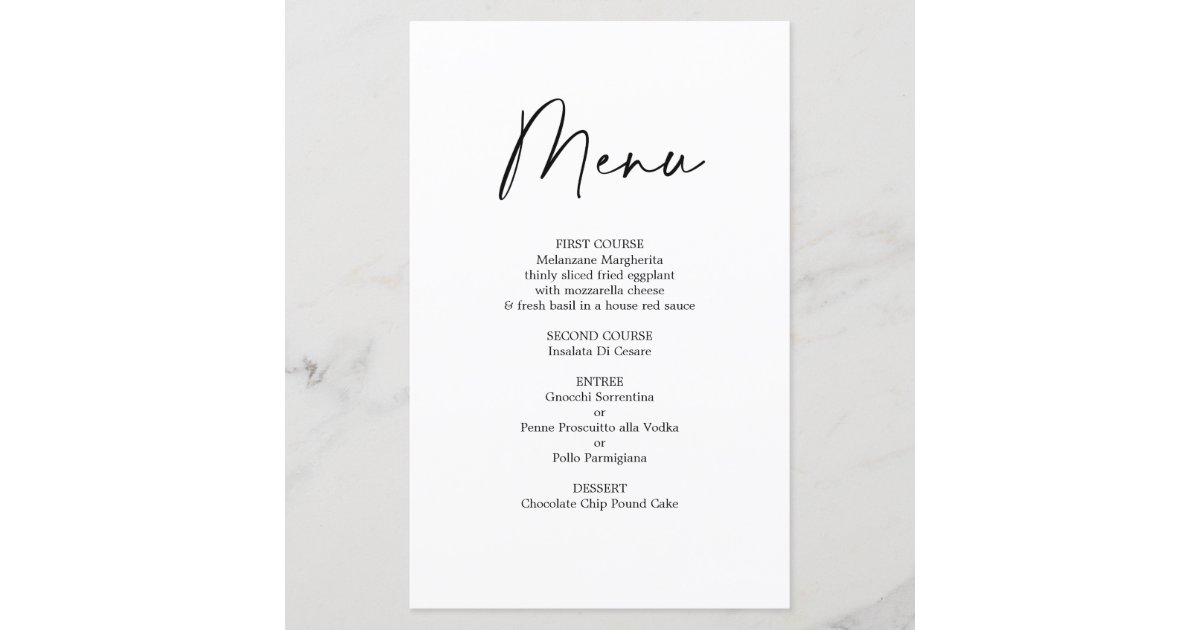 Simple wedding Menu Card | Zazzle