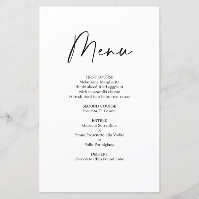 Simple wedding Menu Card | Zazzle