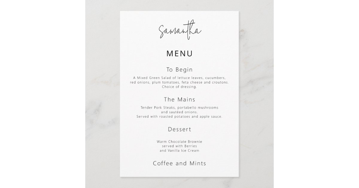 Simple Wedding Menu Card with Guest Name | Zazzle