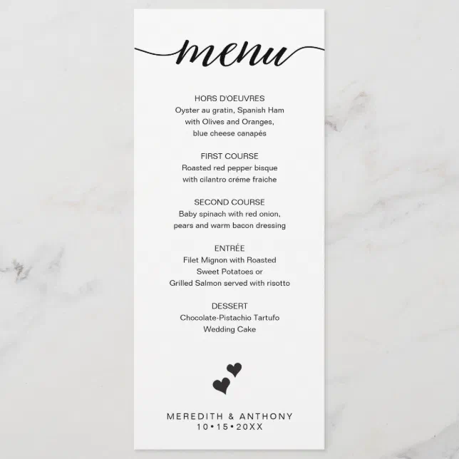 Simple Wedding Menu Elegant Script | Zazzle