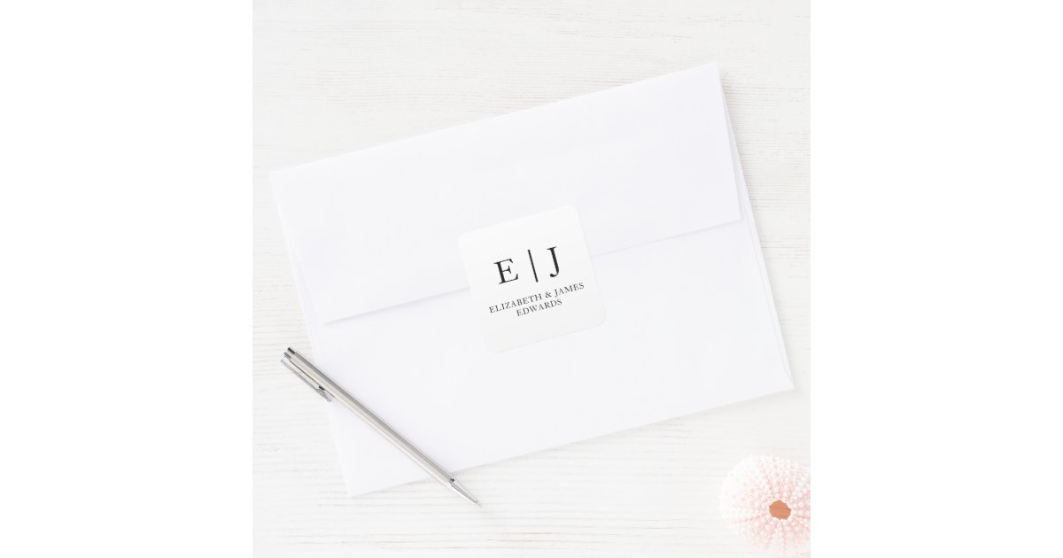 Simple Wedding Monogram Couple Initials Square Sticker | Zazzle