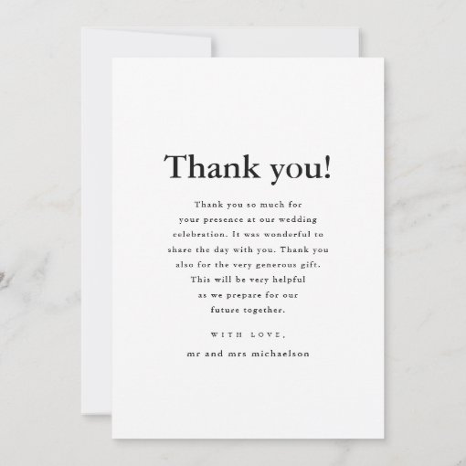 Simple Wedding Photo with Thank you Message | Zazzle