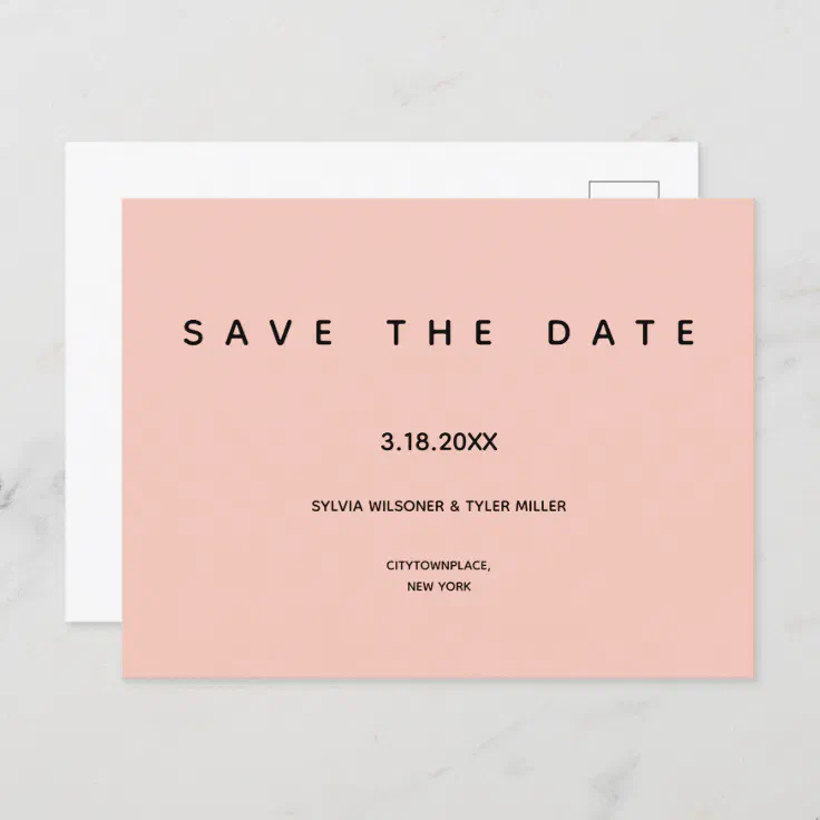 Simple Wedding Pink Black Typography Minimal Announcement Postcard | Zazzle