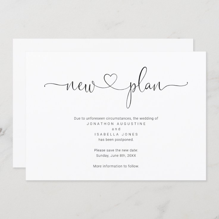 Simple Wedding Postponement Announcement | Zazzle