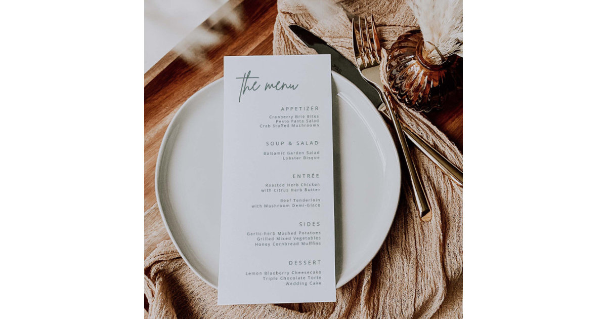 Simple Wedding Reception Party Formal Dinner Menu | Zazzle