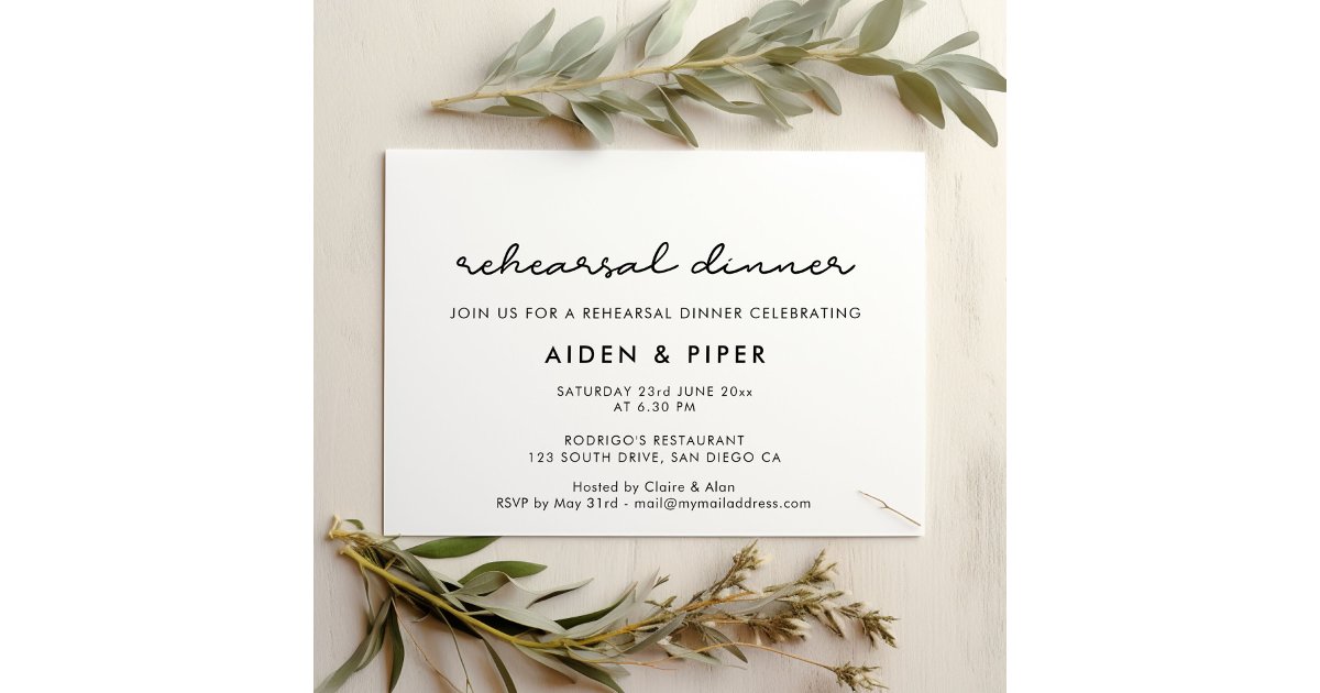 Simple wedding rehearsal dinner invitation | Zazzle