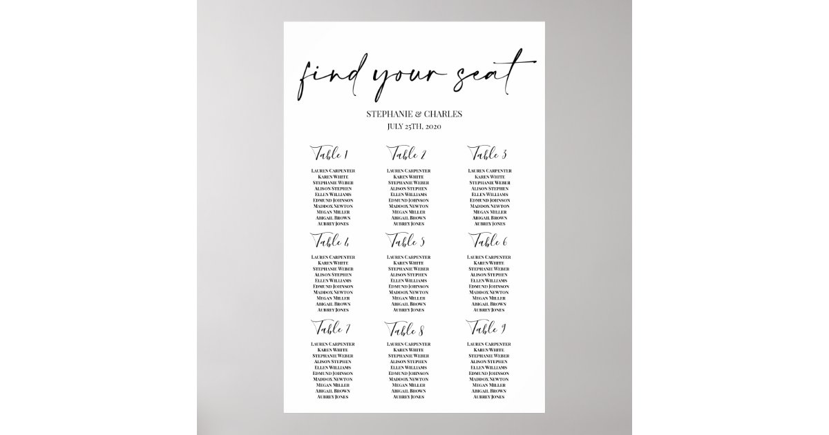 Simple Wedding Seating Chart Zazzle Simple Wedding Seating Chart Zazzle