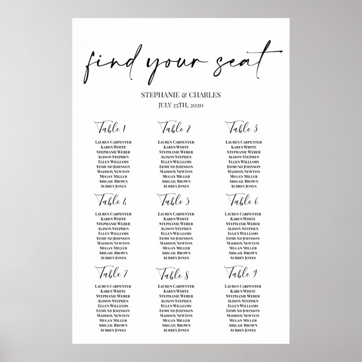 Simple Wedding Seating Chart | Zazzle