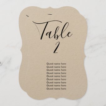 Simple wedding table number + guest names card | Zazzle