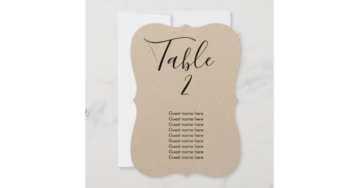 Simple wedding table number + guest names card | Zazzle