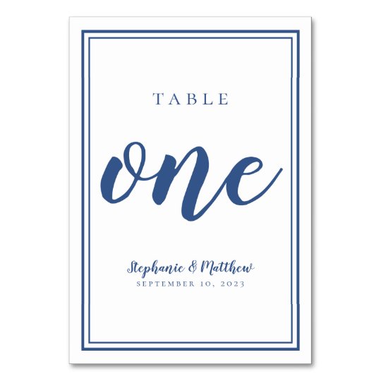 Simple Wedding Table Number One Blue & White | Zazzle.com