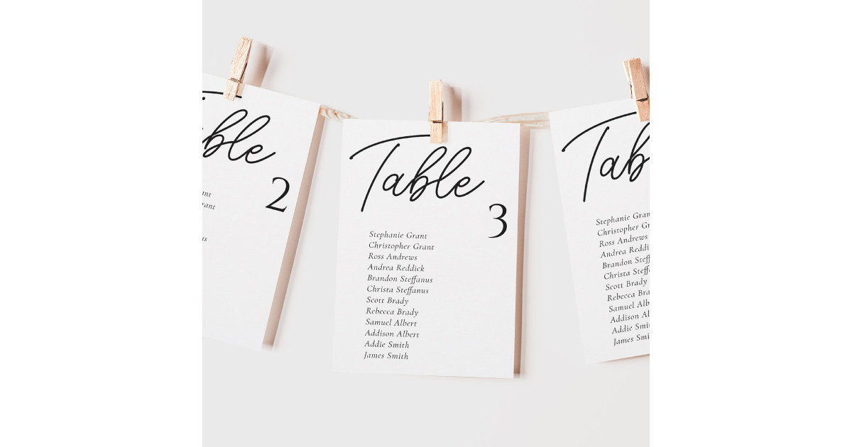 Simple Wedding Table Seating Chart Cards | Zazzle