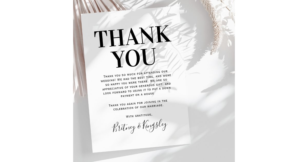 Simple Wedding Thank You Card | Zazzle