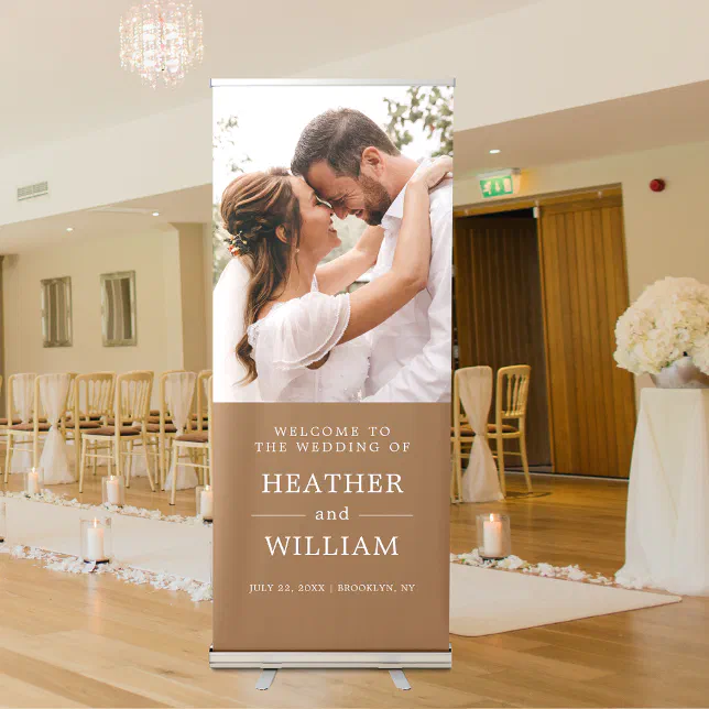 Simple Wedding Welcome Photo Retractable Banner | Zazzle