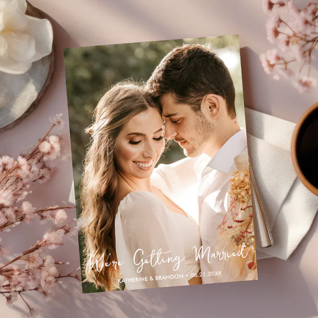 Simple Wedding We're Getting Married Photo Invitation | Zazzle