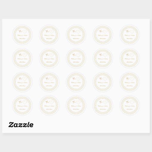 Simple Wedding White Gold Travel Classic Round Sticker | Zazzle