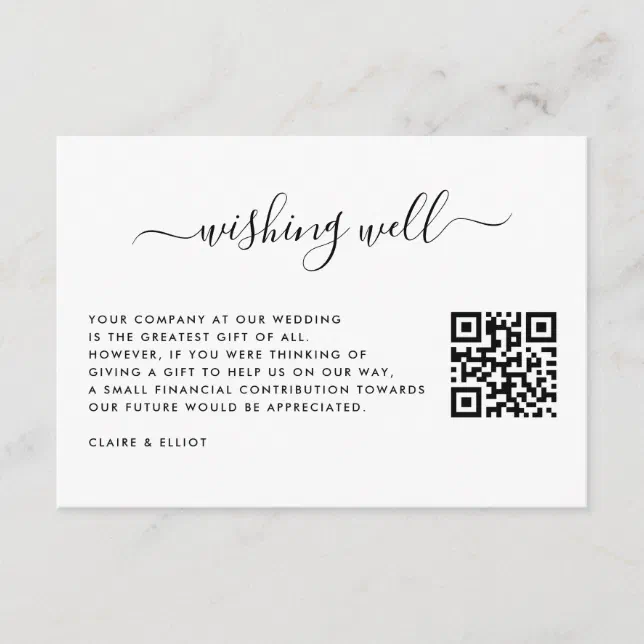 Simple Wedding Wishing Well with QR Code Enclosure Card | Zazzle
