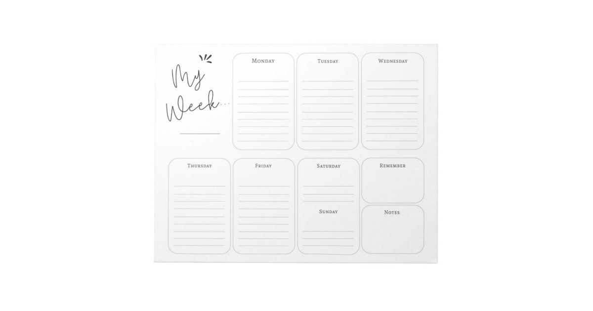 Simple Weekly Planner Notepad | Zazzle