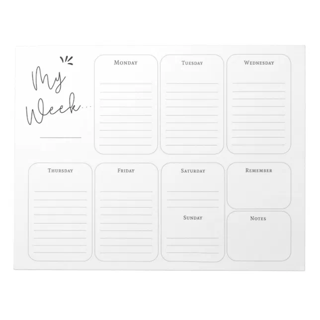 Simple Weekly Planner Notepad | Zazzle