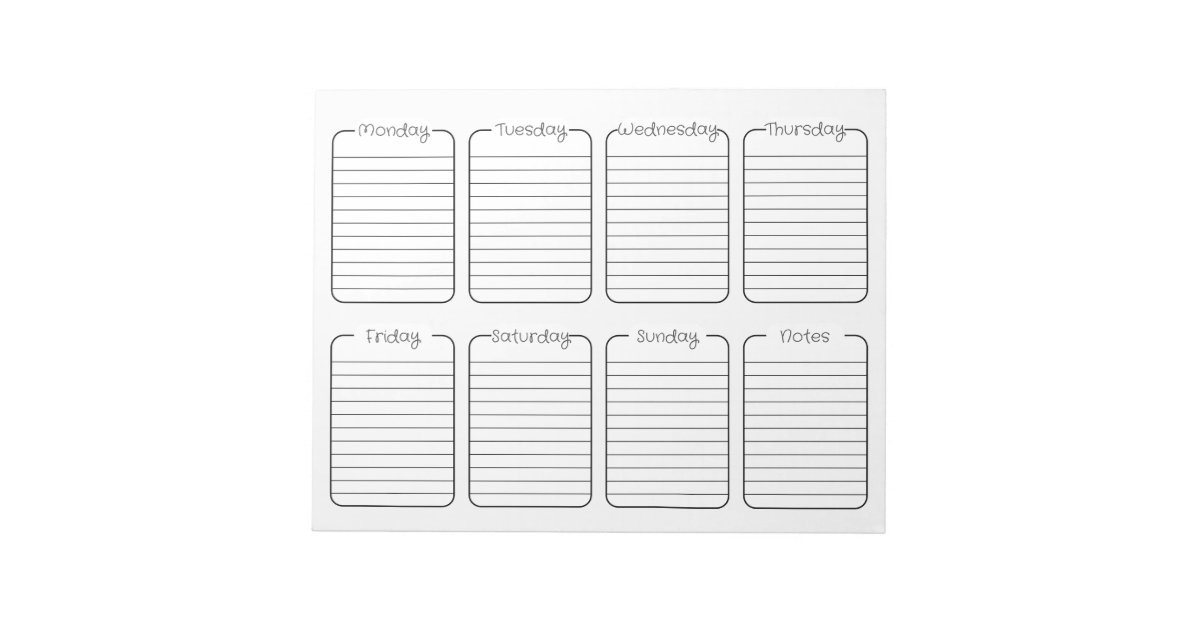 Simple Weekly Planner White Tear Away Calendar Notepad | Zazzle